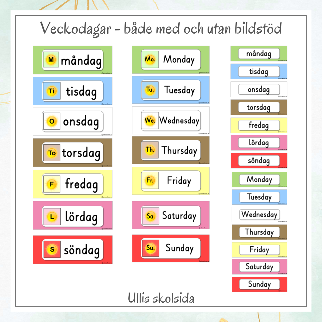 Skyltar veckodagar, månader och årstider - svenska och engelska | Teach ... Skyltar veckodagar, månader och årstider - svenska och engelska | Teach ...