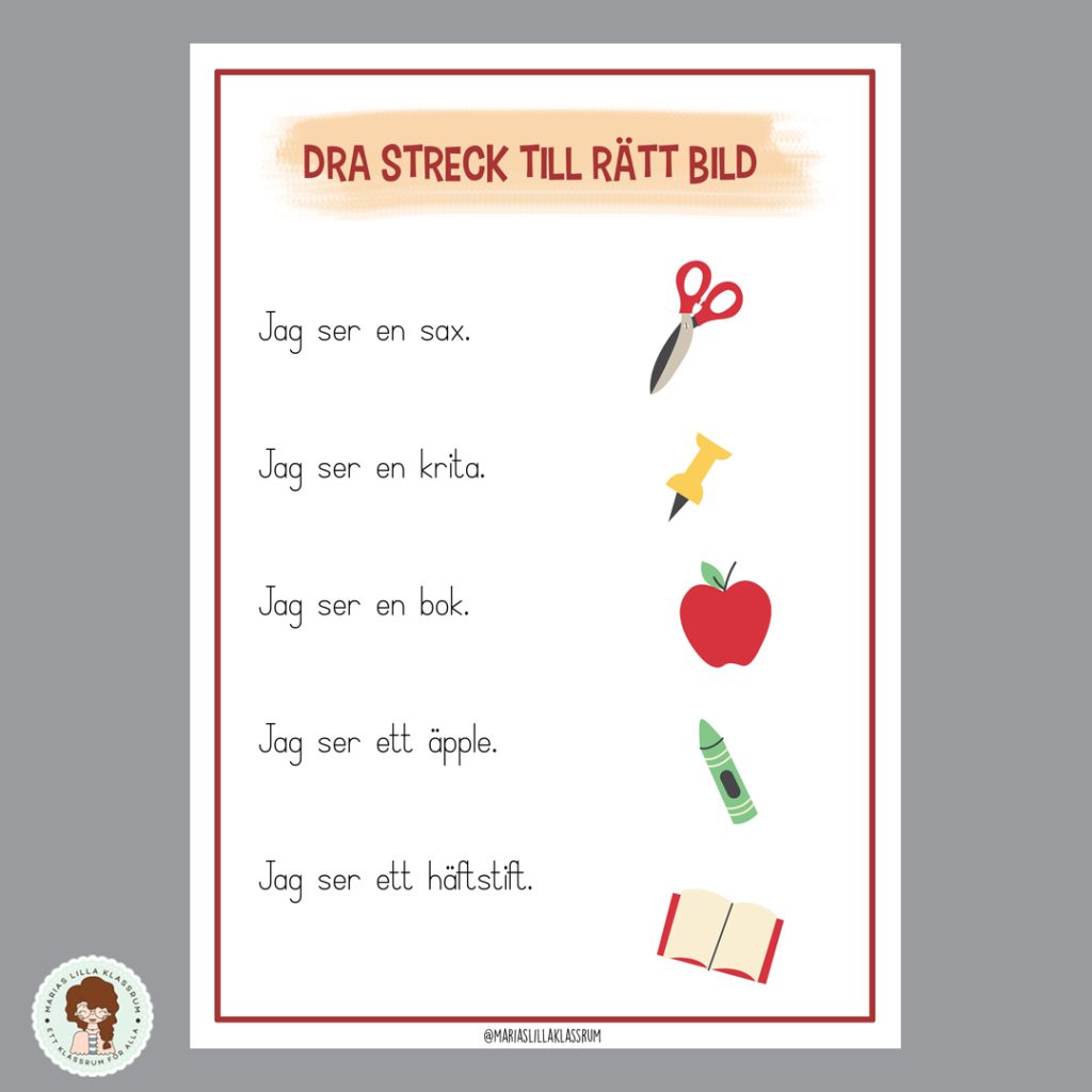 Dra streck till rätt bild + välskrivning | Teach Academy Dra streck till rätt bild + välskrivning | Teach Academy