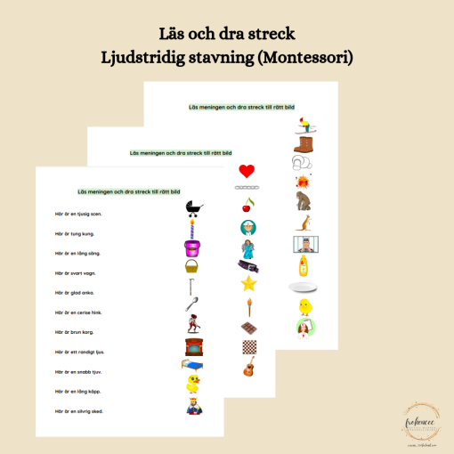 Läs och dra streck - Ljudstridig stavning (Montessori) | Teach Academy Läs och dra streck - Ljudstridig stavning (Montessori) | Teach Academy