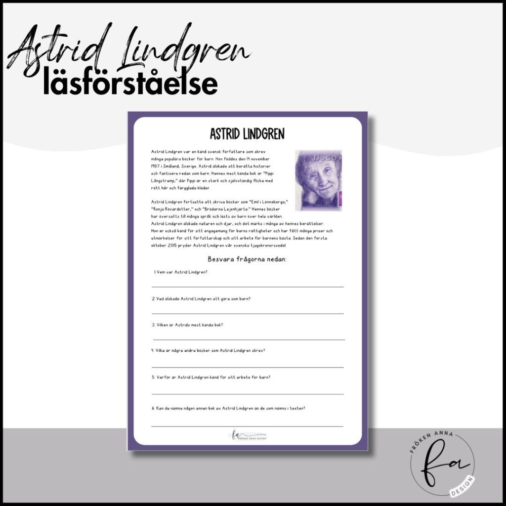 Läsförståelse Astrid Lindgren - perfekt till läsveckan v. 16 | Teach ... Läsförståelse Astrid Lindgren - perfekt till läsveckan v. 16 | Teach ...