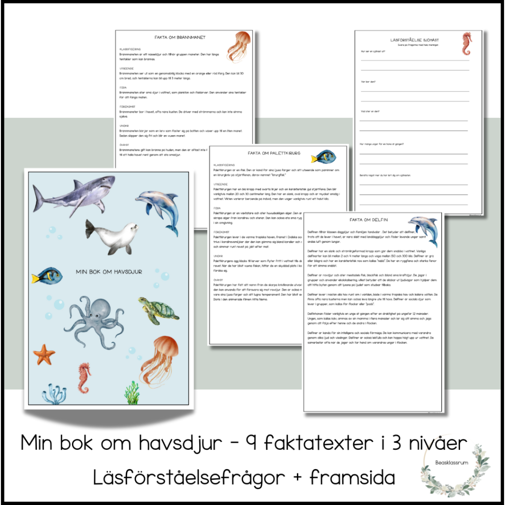Min bok om havsdjur - 9 faktatexter (3 nivåer) | Teach Academy Min bok om havsdjur - 9 faktatexter (3 nivåer) | Teach Academy